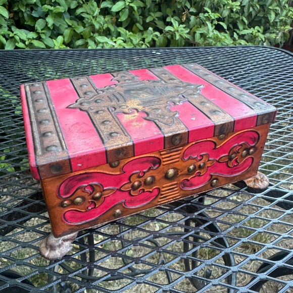 Vintage | Accents | Vintage Style Red And Bronze Decorative Tin Box ...